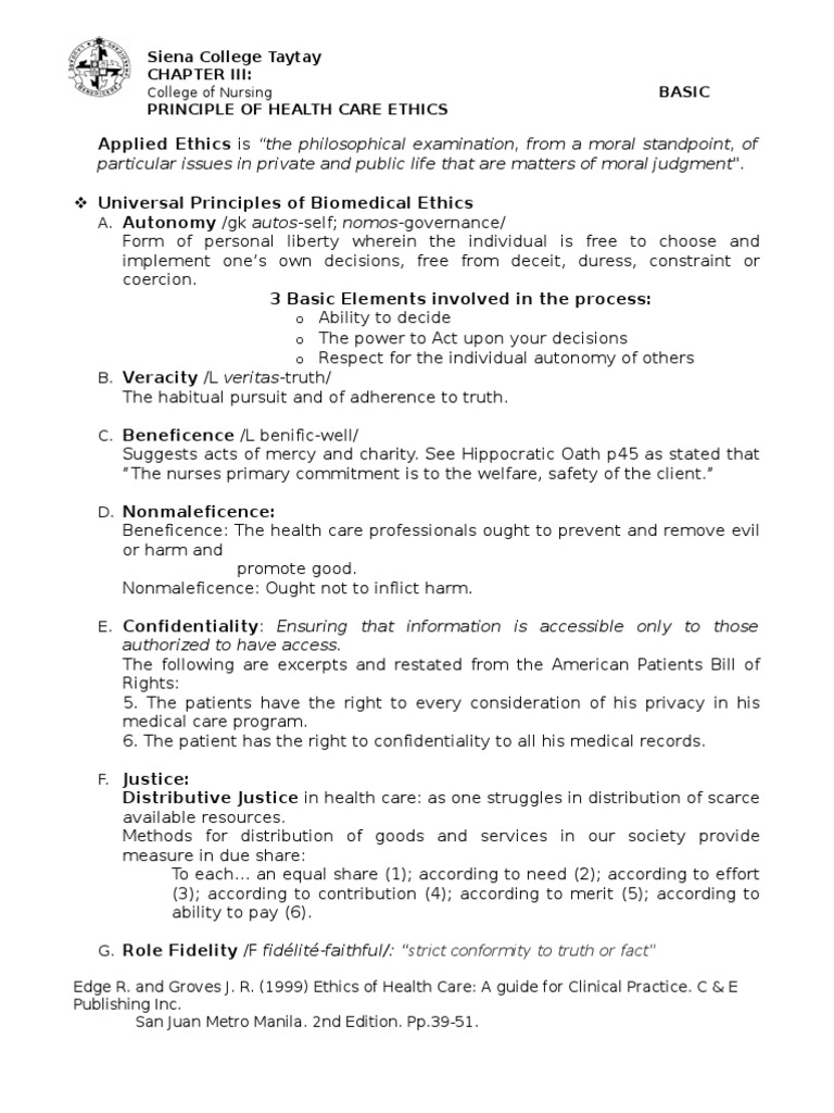 Core Principles of Healthcare Ethics | PDF | Health Care | Nursing