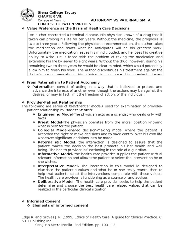 Autonomy VS Paternalism: A Contest Between Virtues | PDF | Autonomy ...