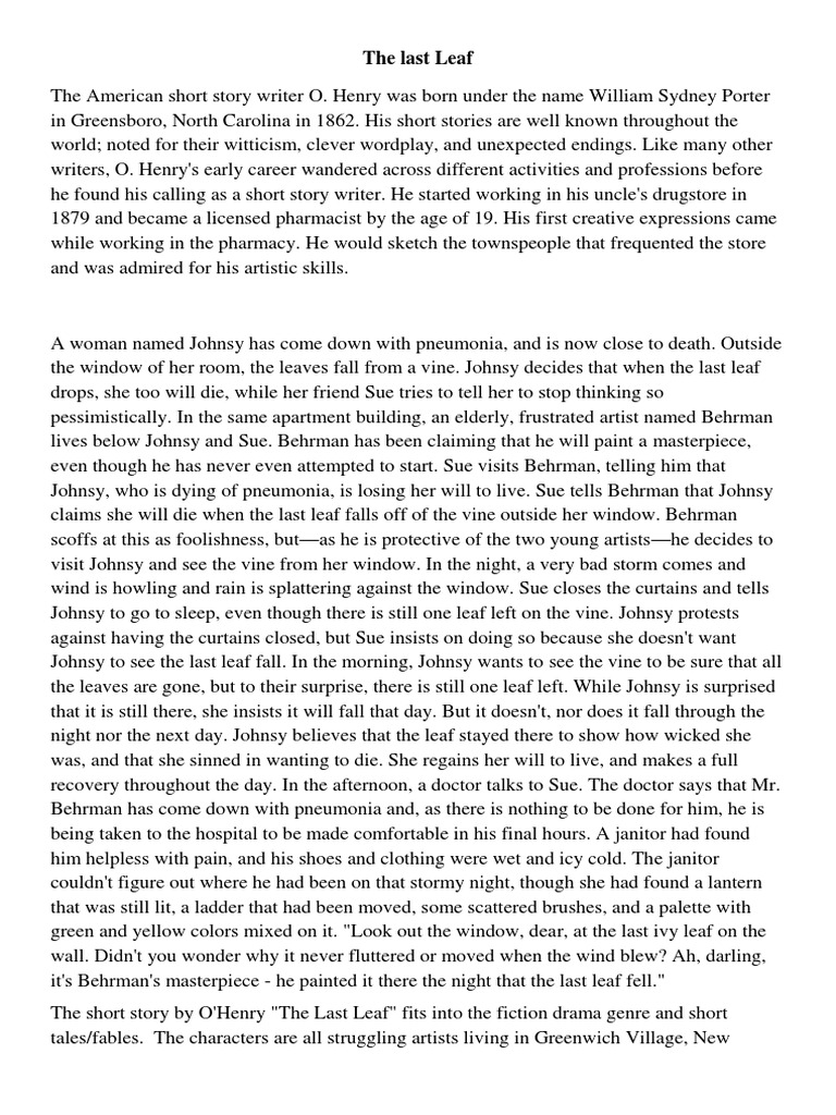 The Last Leaf - O. Henry | PDF | O. Henry