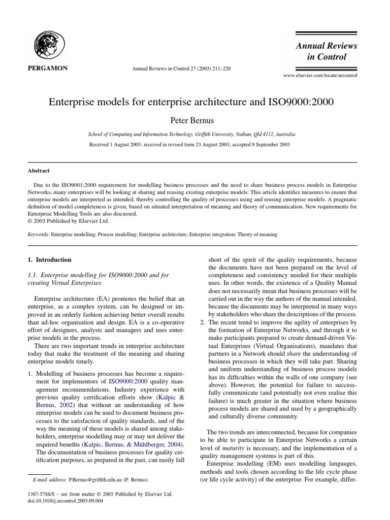 01 Enterprise Models For Enterprise Architecture | PDF | Enterprise ...