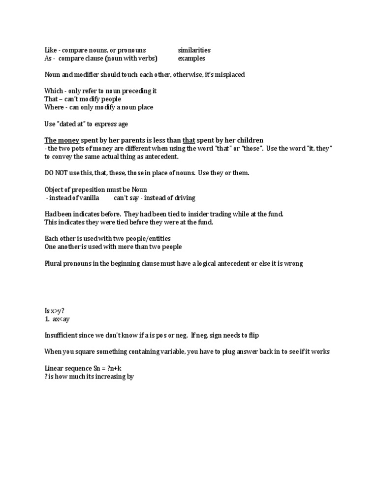 GMAT Cheat Sheet | Argument | Noun