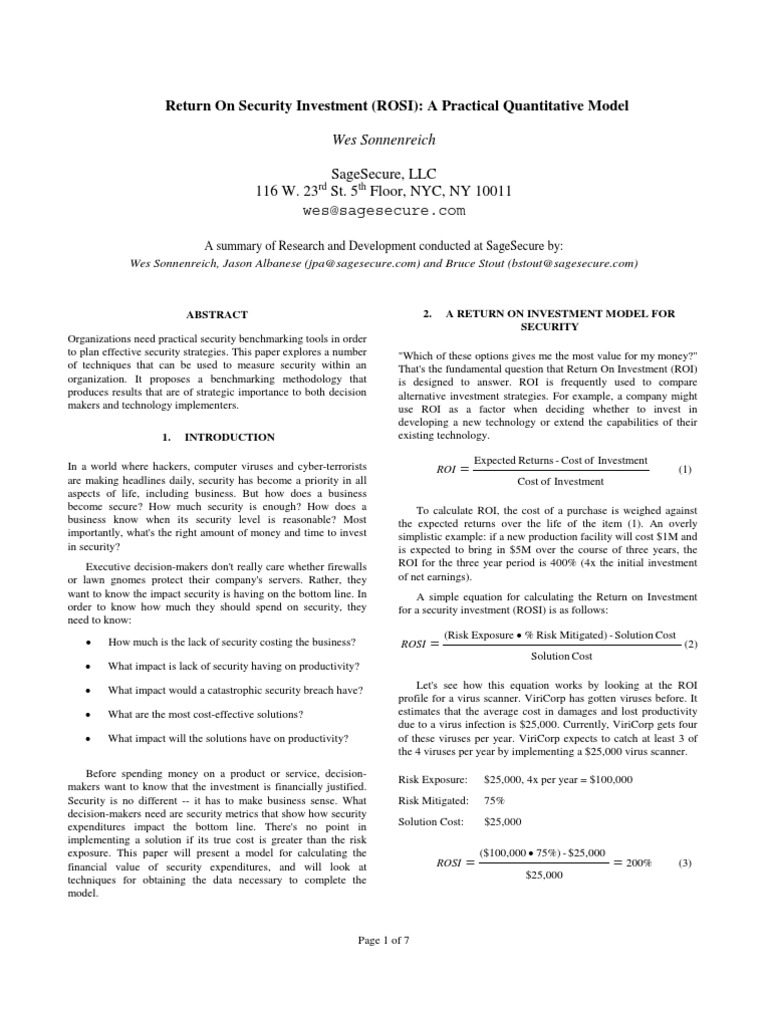 ROSI Practical Model | PDF | Computer Security | Security
