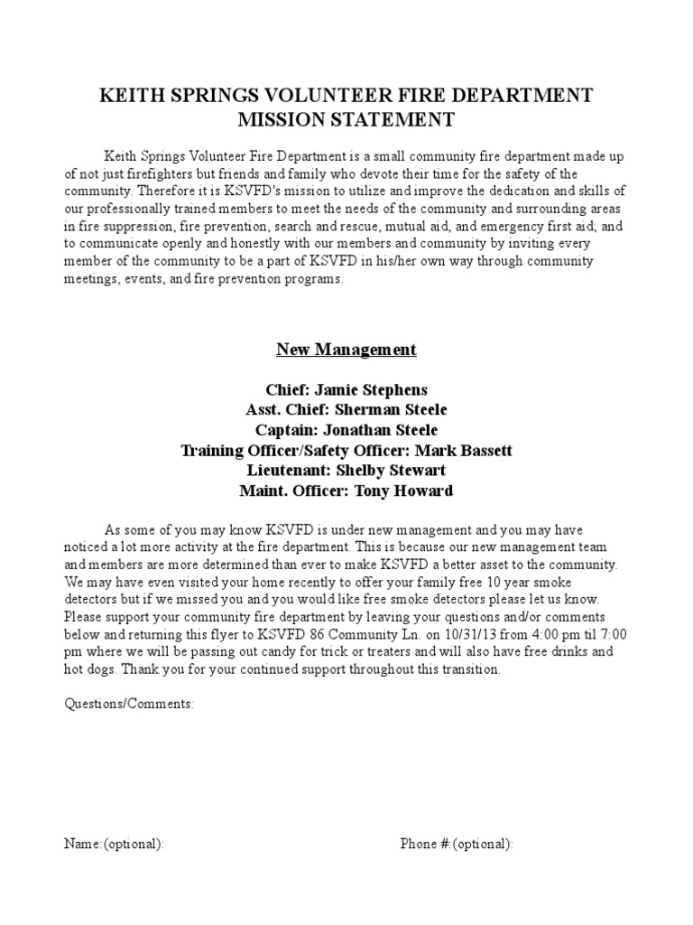 Keith Springs Fire Department Mission | PDF | Social Science