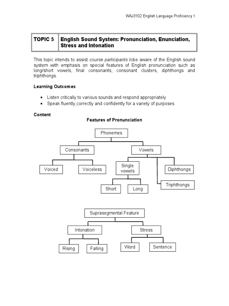 Topic 5 English Sound System Pronunciation, Enunciation, Stress and ...