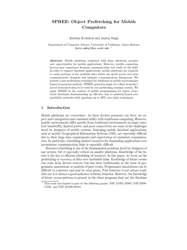 SPREE: Object Prefetching For Mobile Computers | PDF | Cache (Computing) | Databases