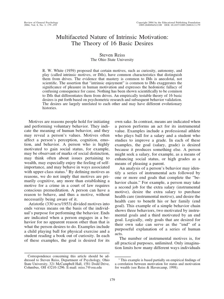 The 16 Basic Desires | PDF | Curiosity | Motivation