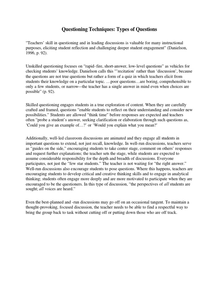 Questioning Techniques 4674 | PDF | Education Theory | Cognition
