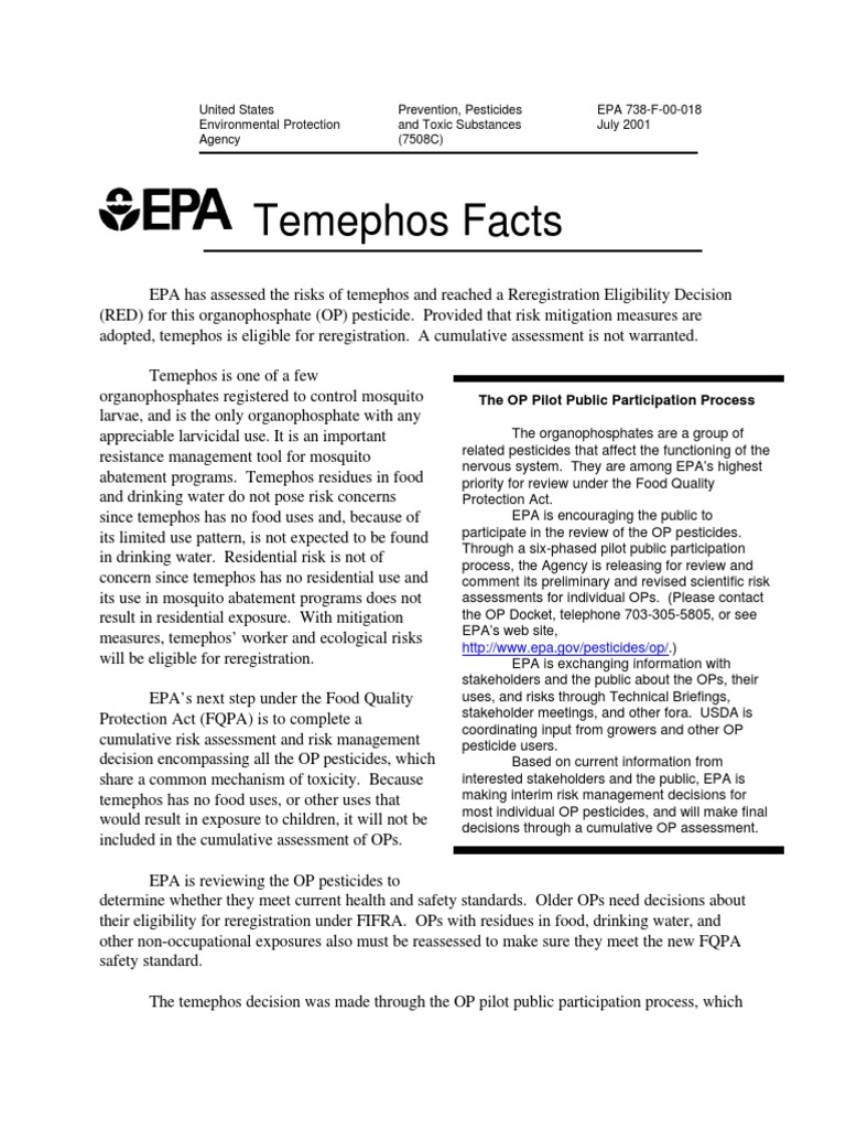 Temephos Fact Sheet | PDF | Pesticide | United States Environmental ...