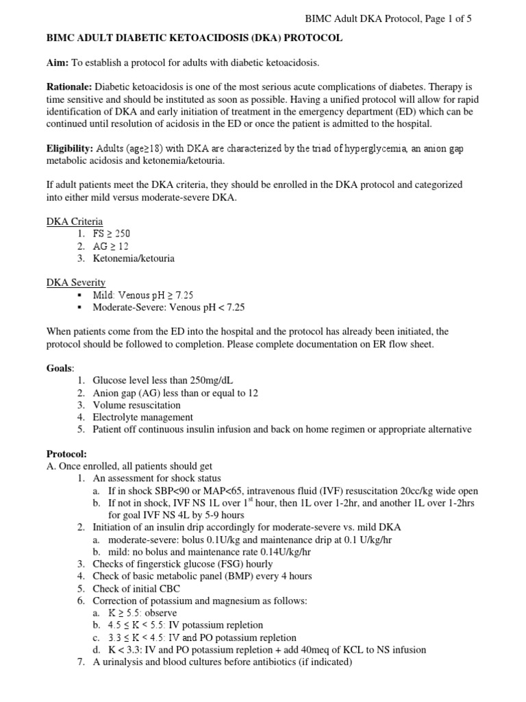 Adult DKA Treatment Protocol | PDF | Clinical Medicine | Disorders Of ...