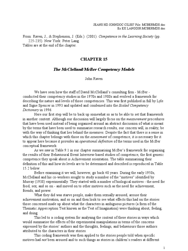 The McClelland McBer Competency Models | PDF | Affect (Psychology ...