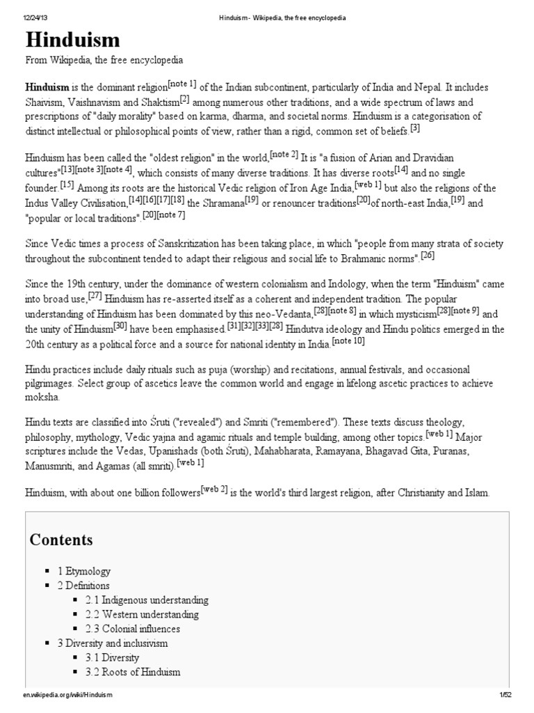 Hinduism: From Wikipedia, The Free Encyclopedia | PDF | Vedas | Hindu Texts