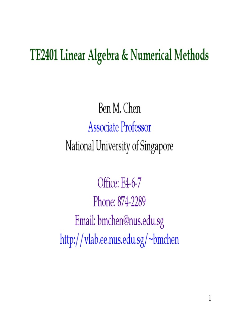 Te2401 Part1 Pdf Eigenvalues And Eigenvectors System Of Linear Equations