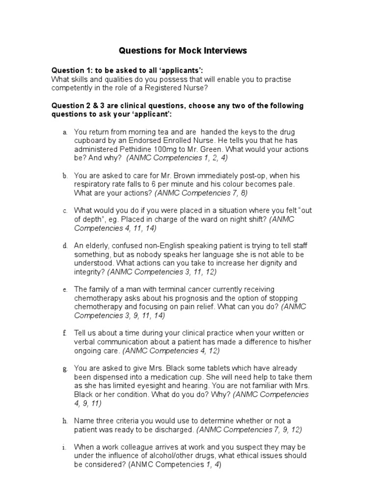 Questions For Mock Interviews (Nursing) | PDF | Business