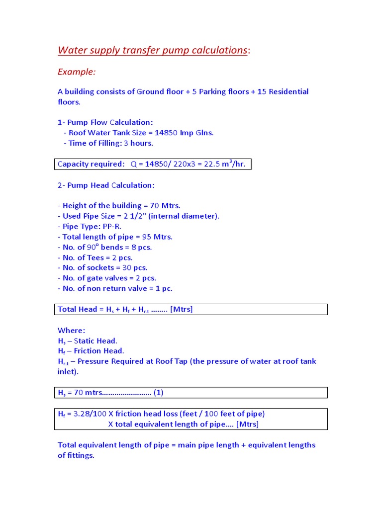 Water Supply Pump Calculation Guide | PDF