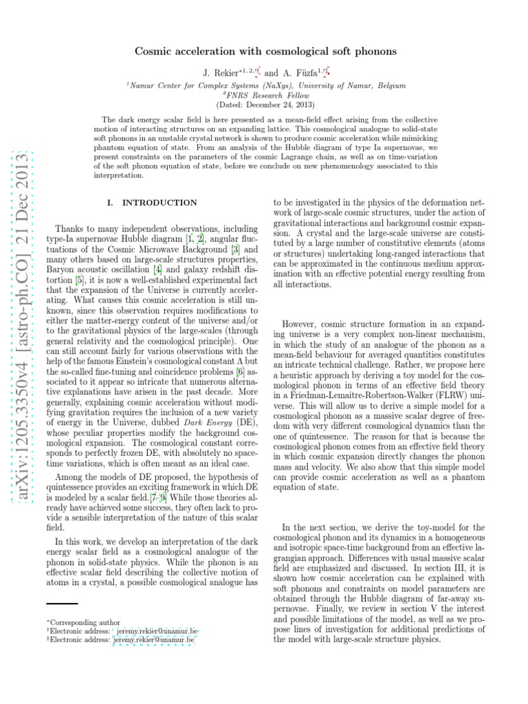Cosmic Acceleration With Cosmological Soft Phonons | PDF | Physical ...