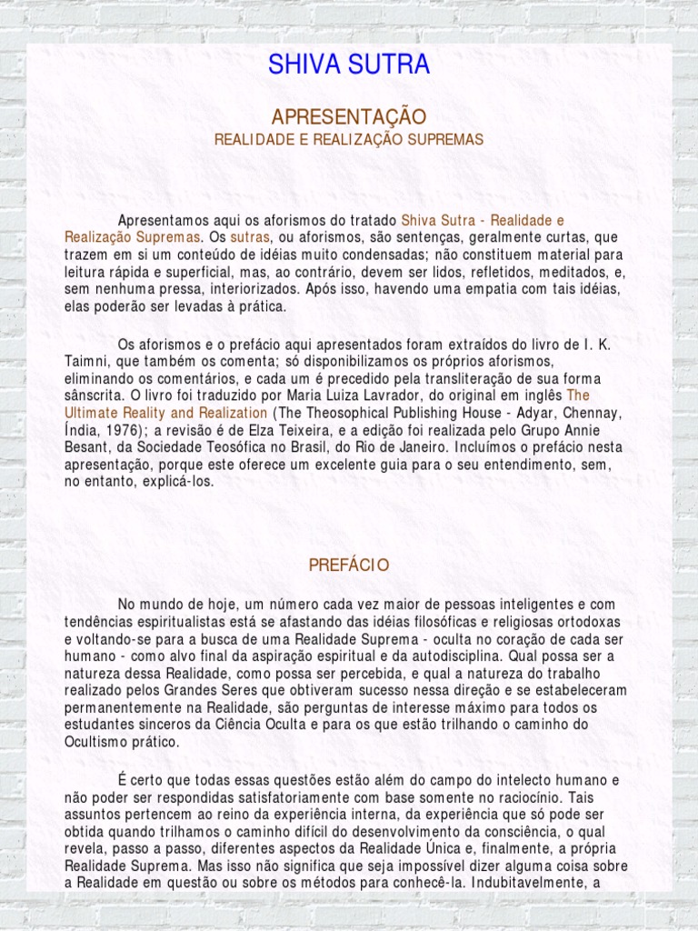 Shiva Sutra | PDF | Realidade | Experiência
