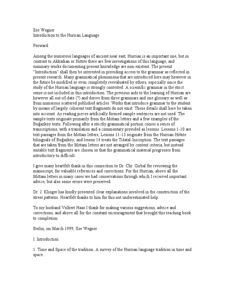 Hurrian Language | PDF | Hittites | Word