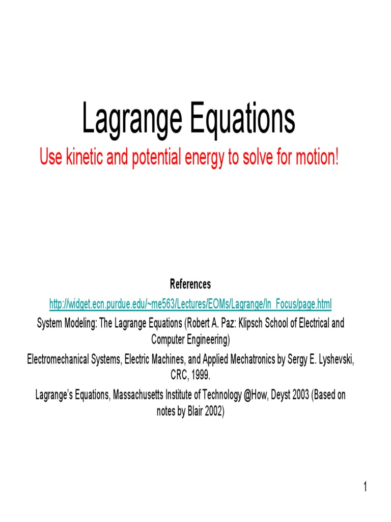 Lagrange Equation 1 | Lagrangian Mechanics | Force