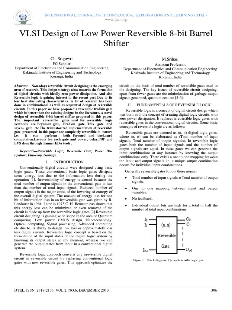 VLSI Design of Low Power Reversible 8-Bit Barrel Shifter | PDF | Digital Electronics | Logic Gate