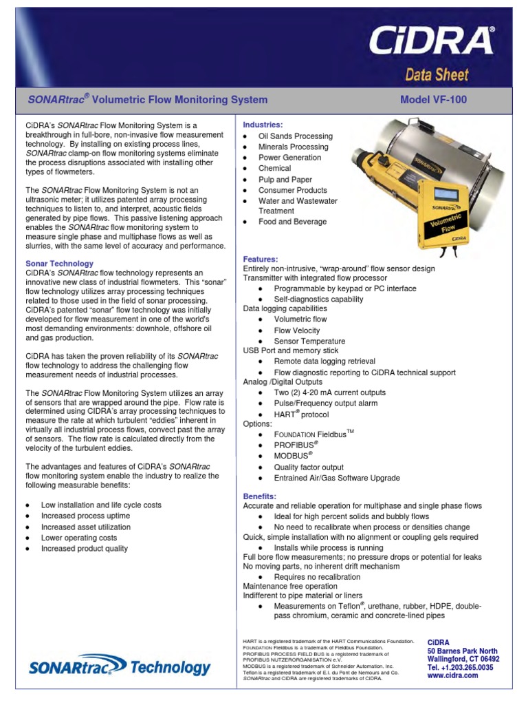 Sonartrac BI0012 VF100 Data Sheet F | PDF | Flow Measurement | Sonar