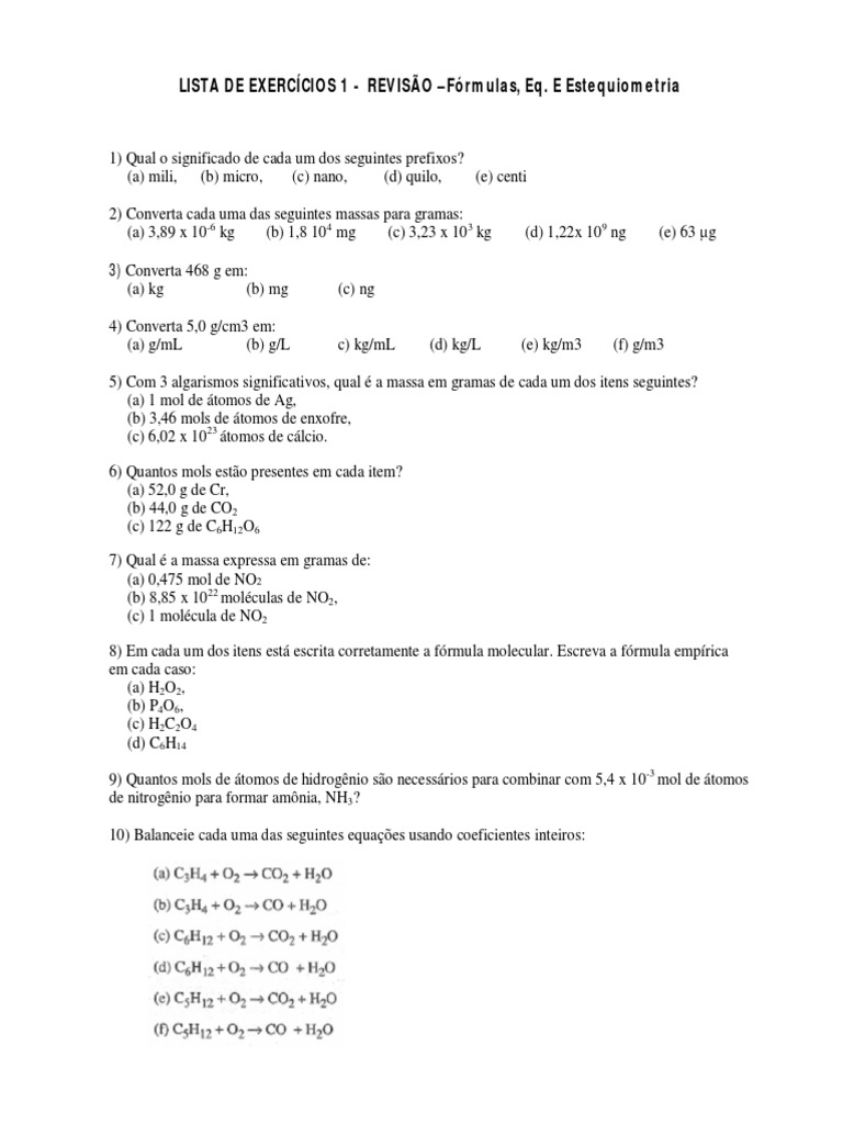 LISTA DE EXERCÍCIOS Fórmulas e equações químicas.pdf