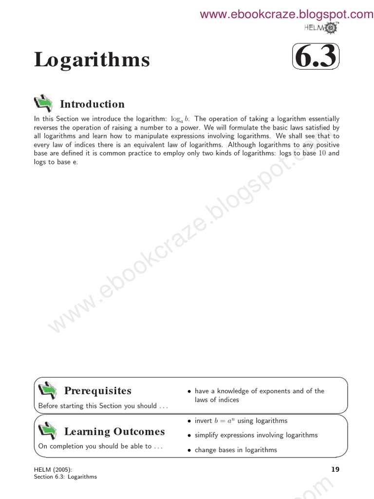 6 3 Logarithms | PDF | Logarithm | Mathematical Objects