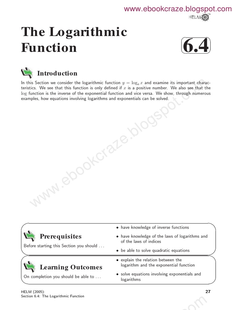 6 4 Logarithmic Function | PDF | Logarithm | Activation Energy