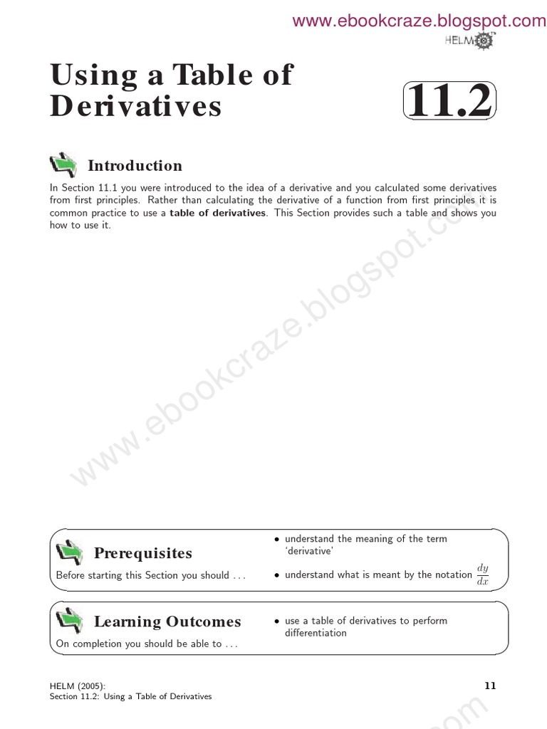 11 2 Use Derivative Table | PDF | Sine | Physics