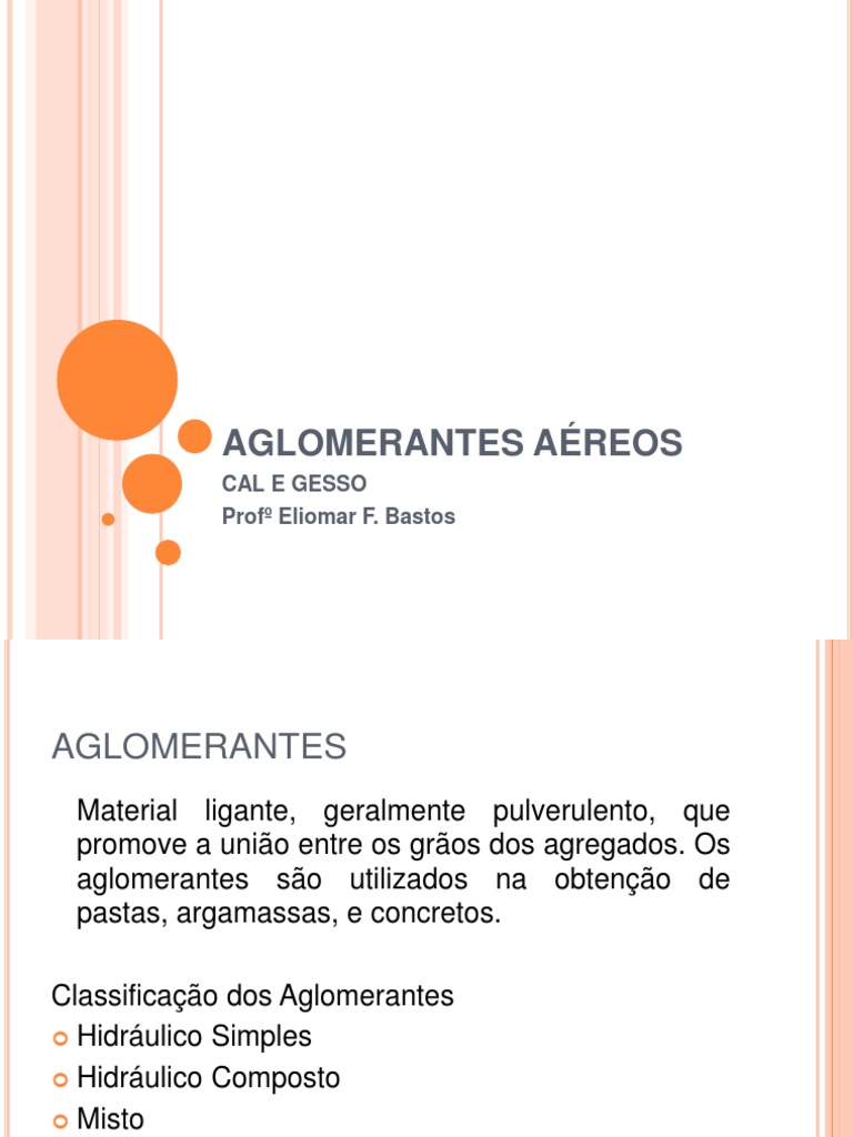 AGLOMERANTES AÉREOS Cal e Gesso | PDF | Cal (material) | Cimento