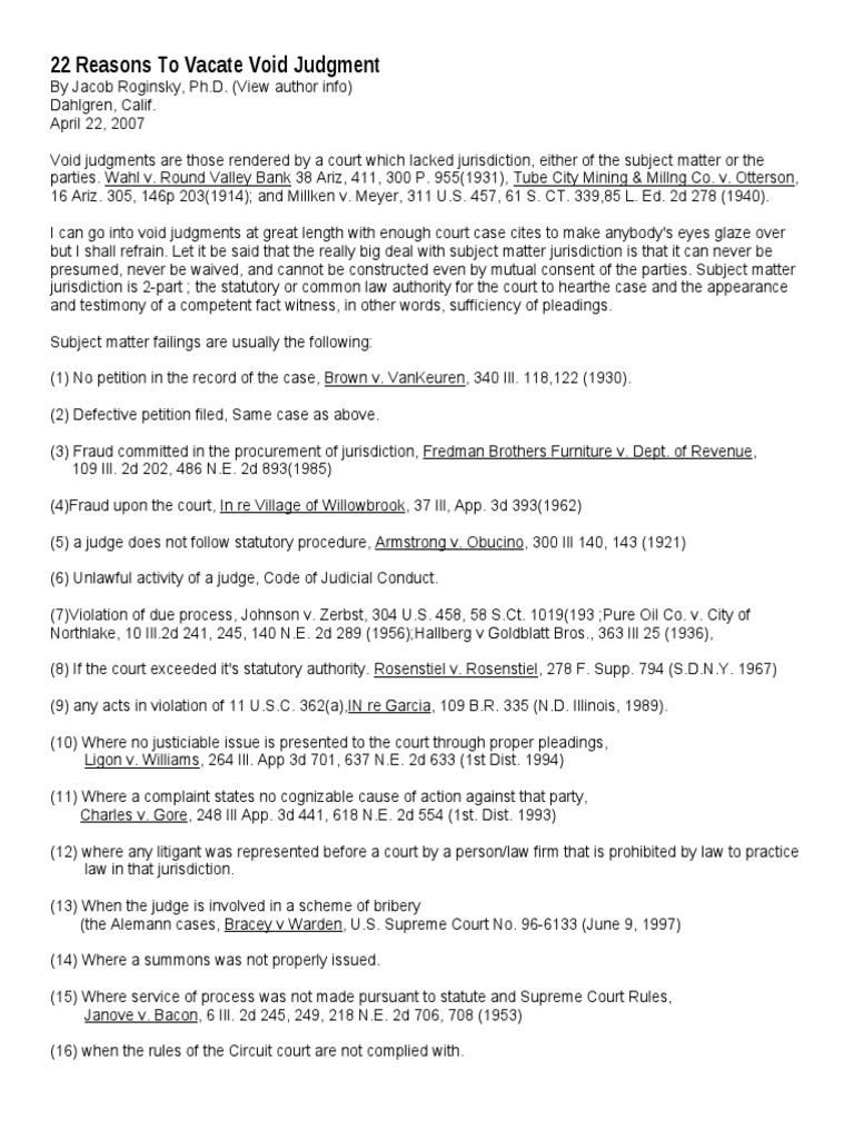 22 Reasons to Void Judgment | Government Information | Government