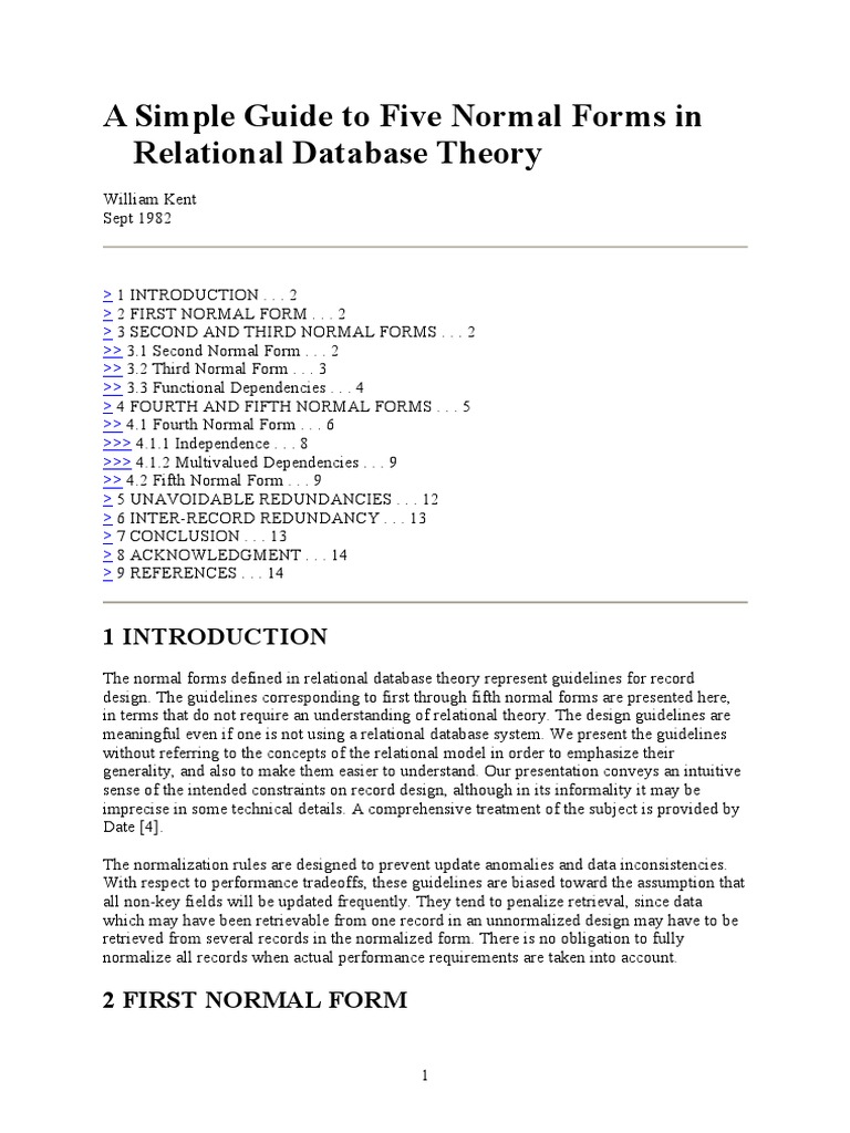 A Simple Guide To Five Normal Forms in Relational Database Theory | PDF
