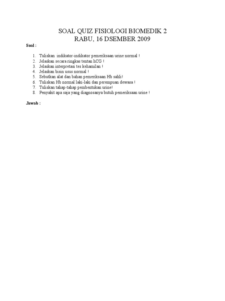 Soal Quiz Fisiologi Biomedik 2 | PDF