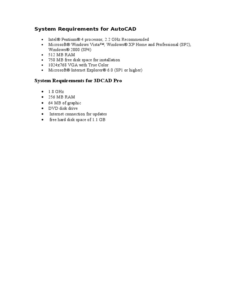 System Requirements For AutoCAD | PDF