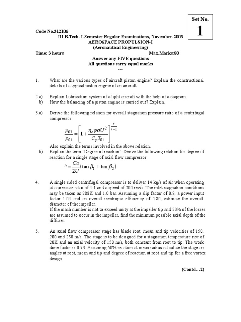 Aerospace Propulsion Exam Questions | PDF | Turbine | Turbomachinery