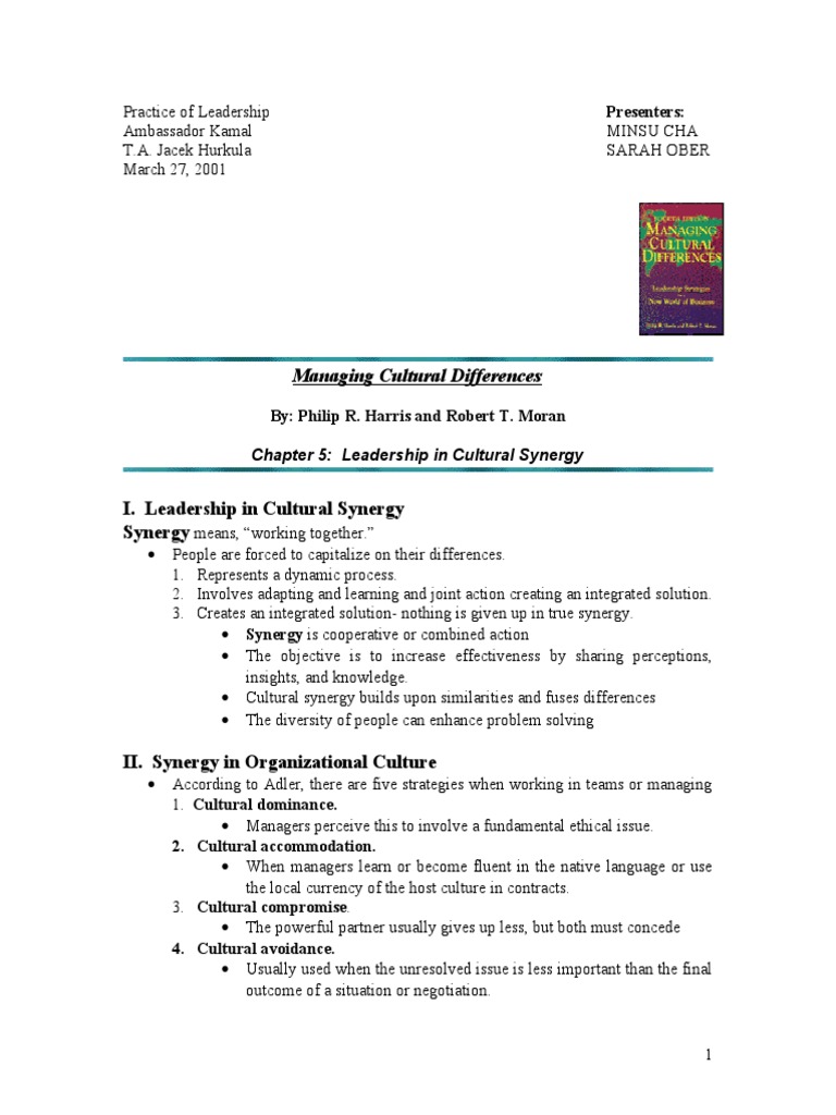Managing Cultural Differences: I. Leadership in Cultural Synergy ...