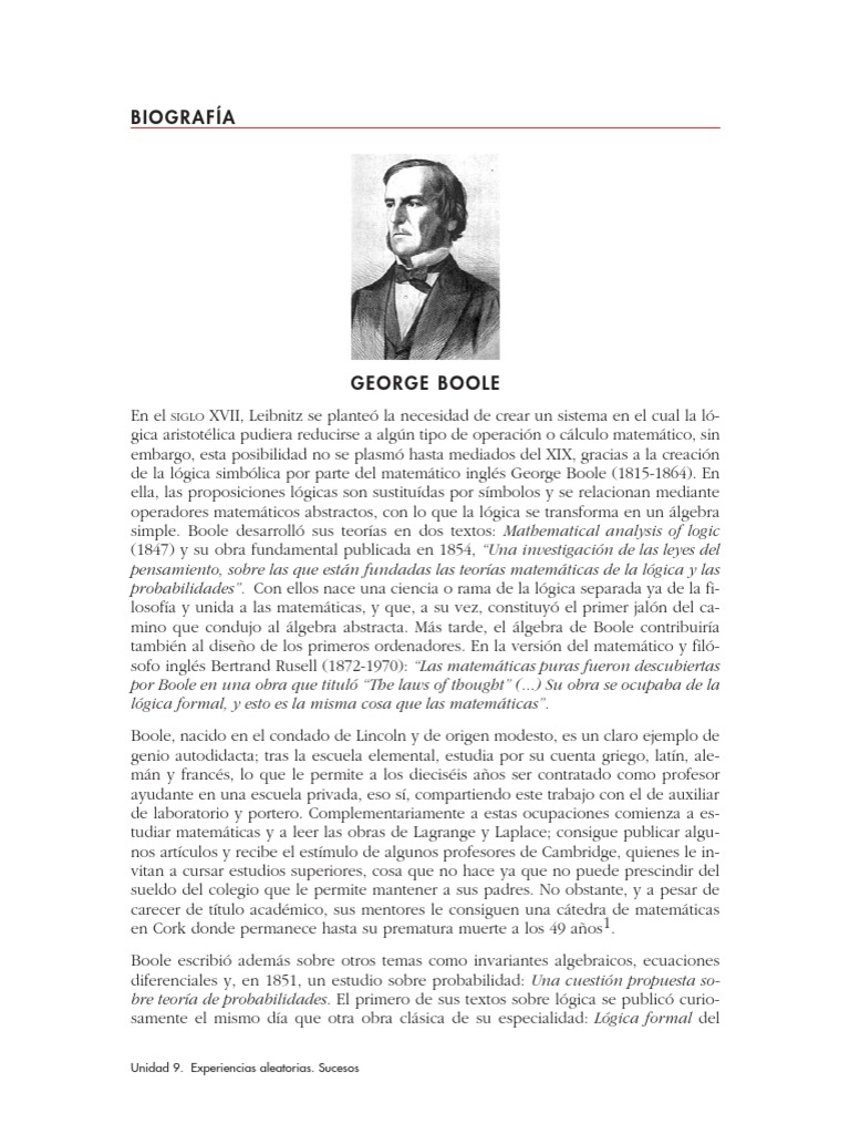 Biografia George Boole | PDF | Lógica | Enseñanza de matemática
