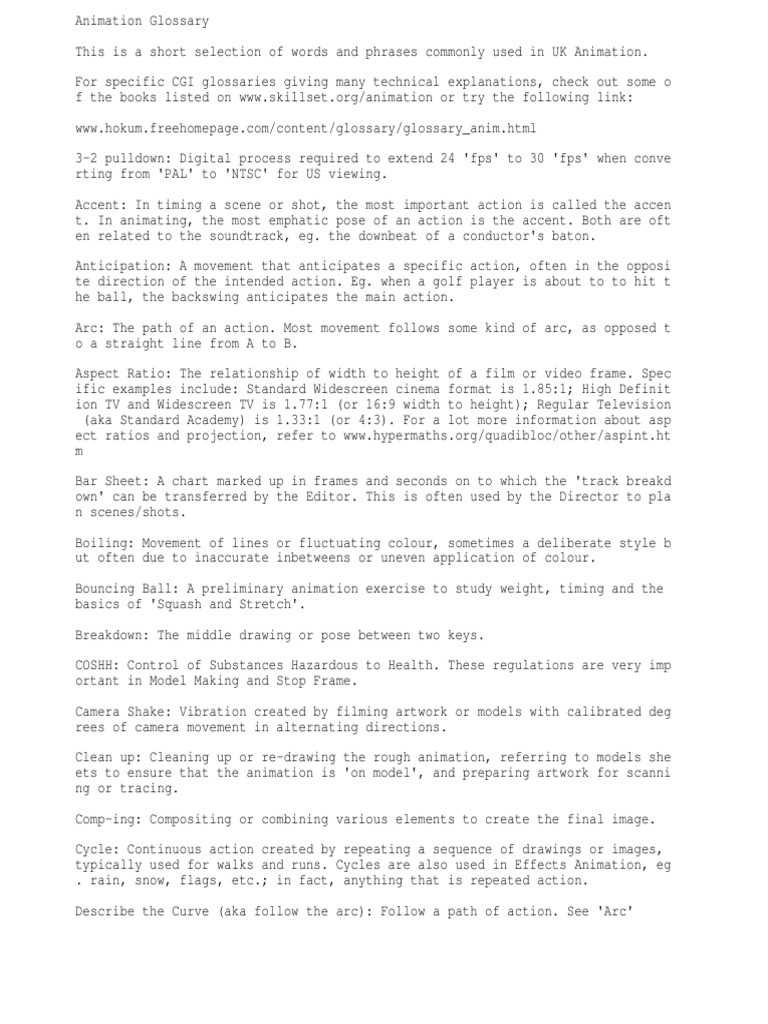 Animation Glossary | PDF | Animation | Video