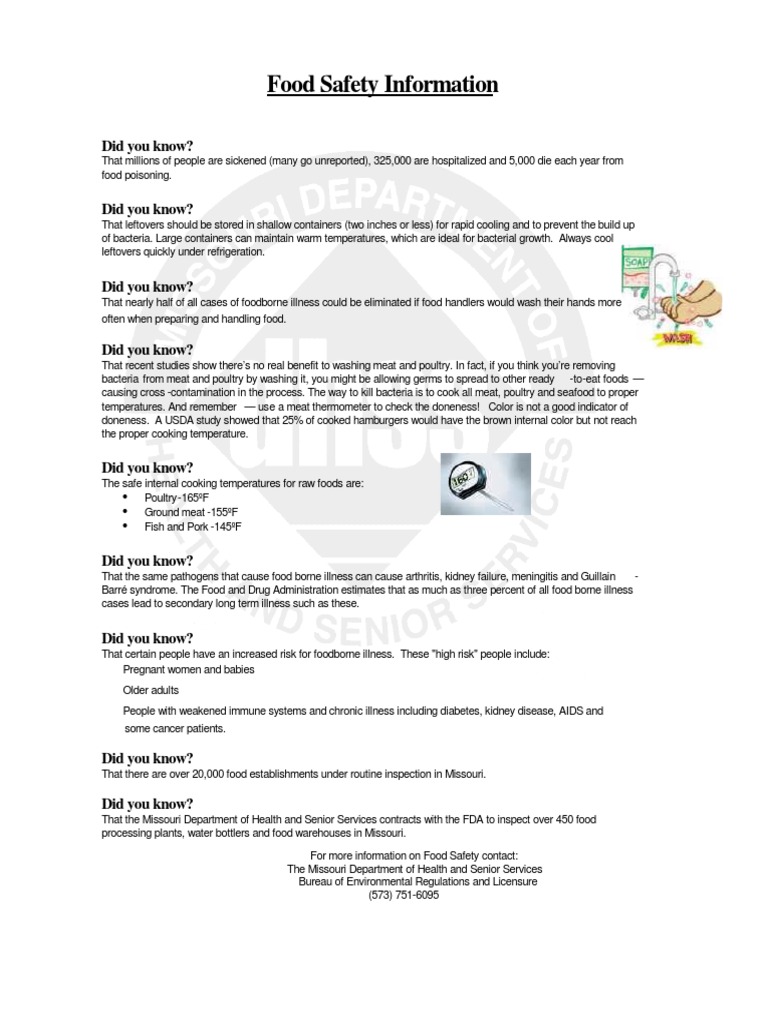Food Safety Information: Did You Know? | PDF