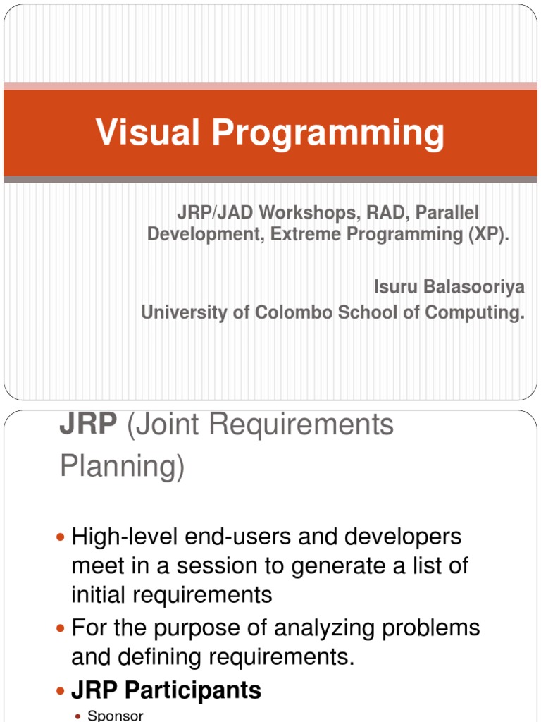 9 JRP/JAD Workshops, RAD, Parallel Development, Extreme Programming (XP ...