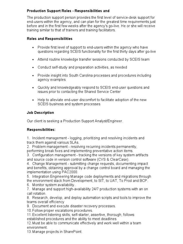 Production Support Roles | PDF