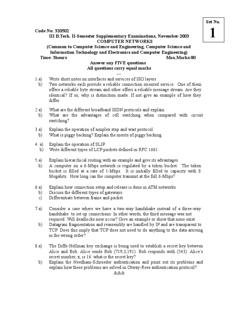 B.Tech Computer Networks Exam | PDF | Computer Network | Transmission Control Protocol