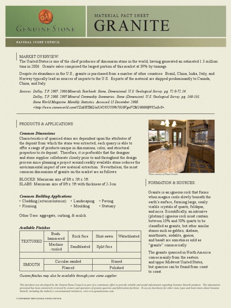 Granite Material Fact Sheet 022509 | PDF | Granite | Rock (Geology)