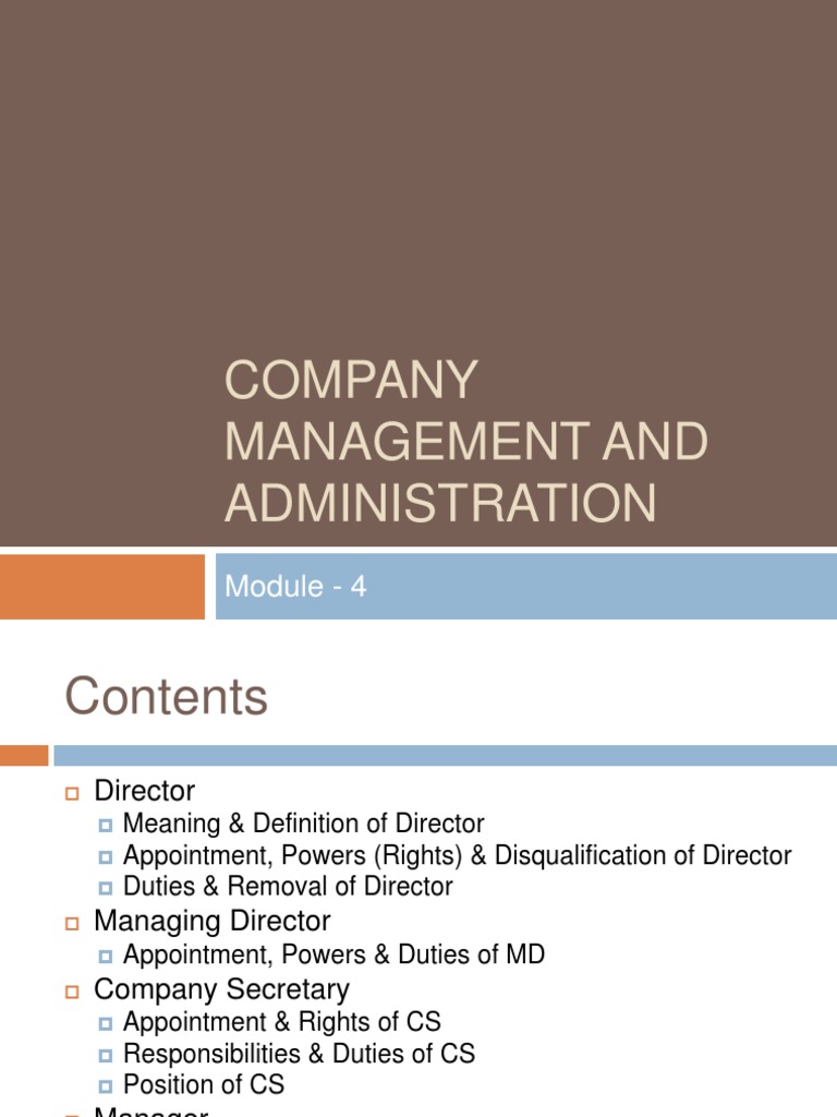 Module - 4 Company Management and Administration | PDF | Secretary ...