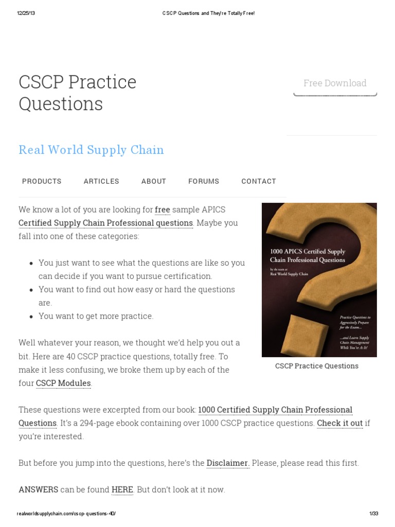 CSCP Questions and They'Re Totally Free! | PDF | Supply Chain | Enterprise Resource Planning