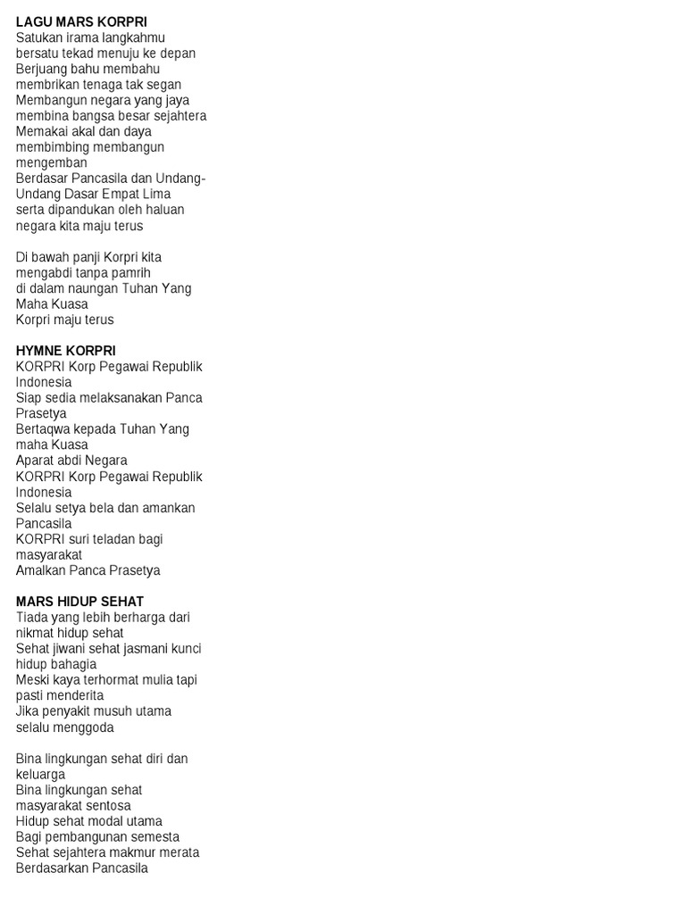 Lirik Lagu Mars Korpri | PDF