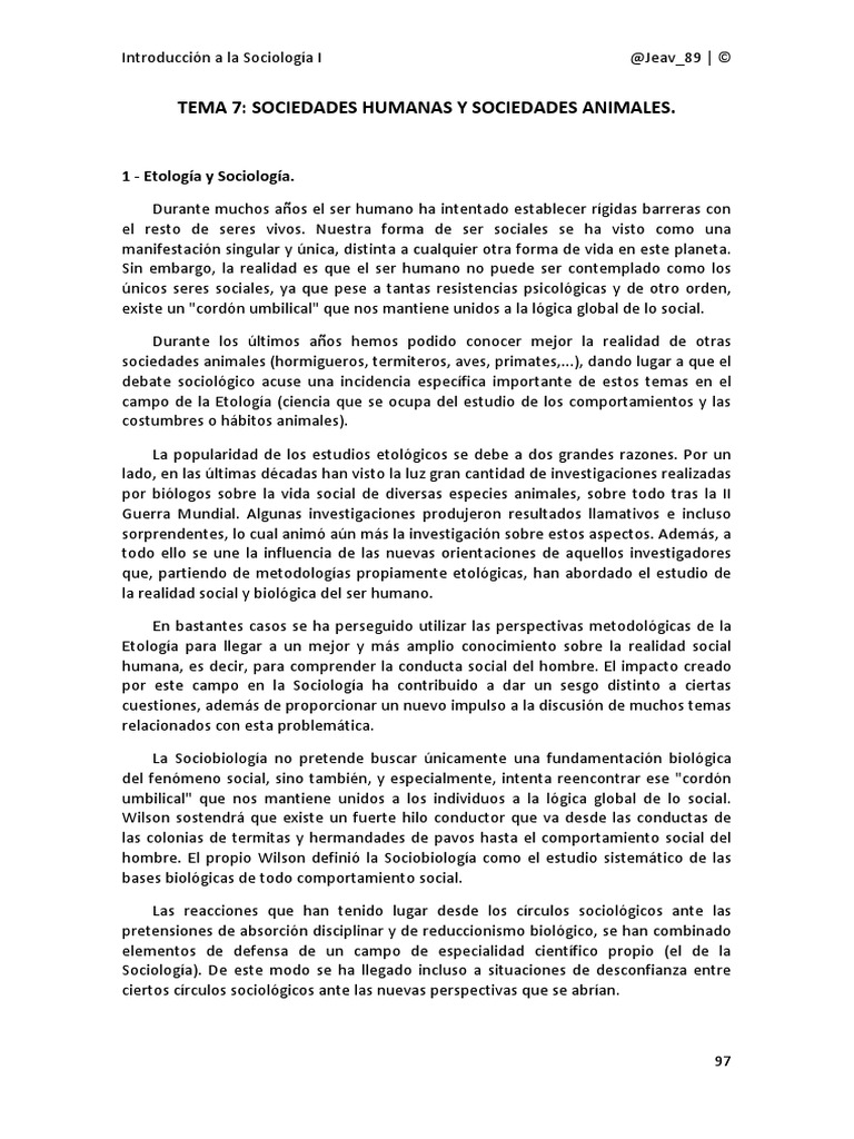 Tema 7 - Sociedades Humanas y Sociedades Animales | PDF | Sociedad ...