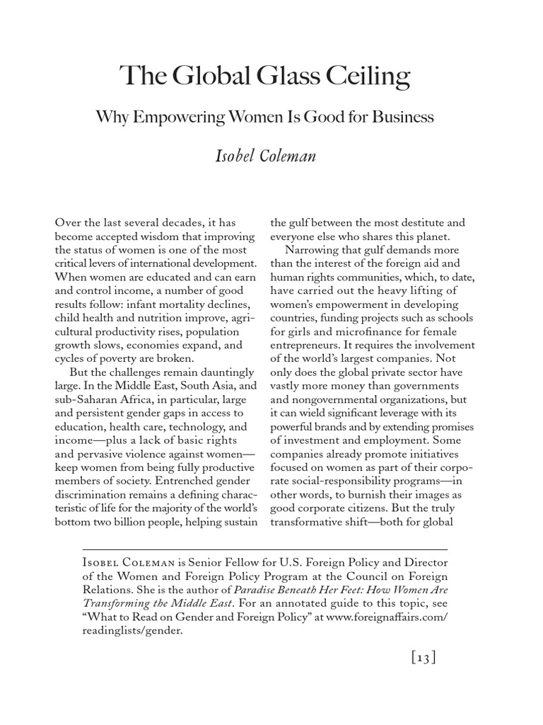 Isobel Coleman - Global Glass Ceiling | Download Free PDF | Empowerment ...