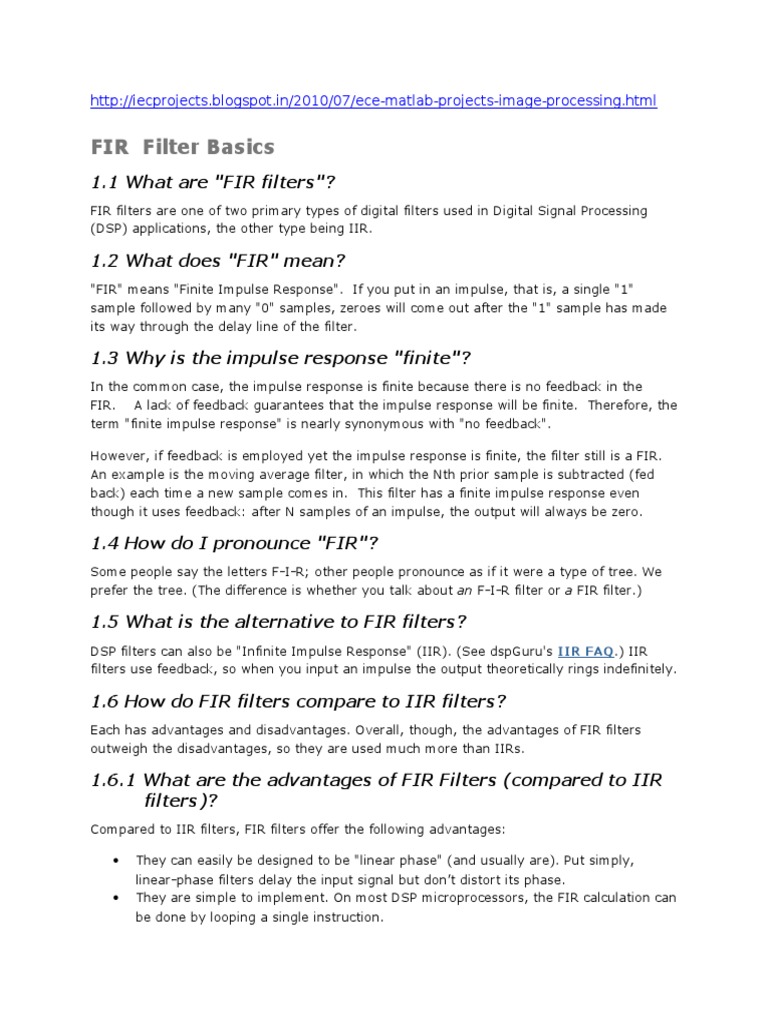 FIR Filter Basics | PDF | Digital Signal Processing | Sampling (Signal ...