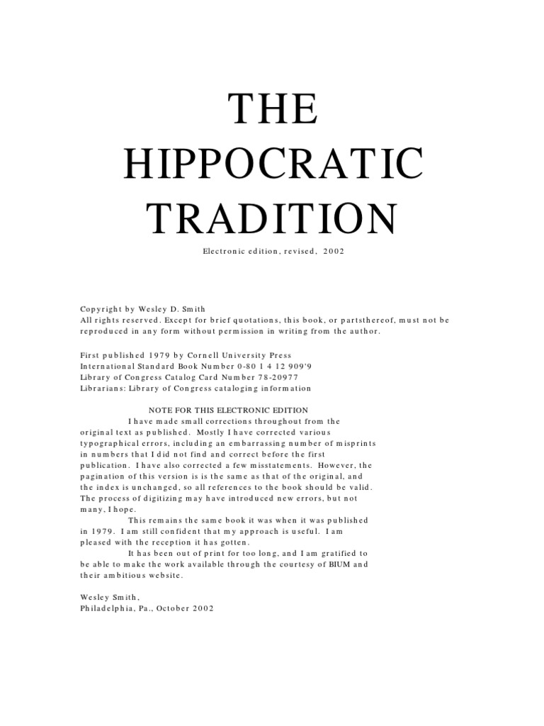 Smith, The Hippocratic Tradition PDF | PDF | Medicine | Science