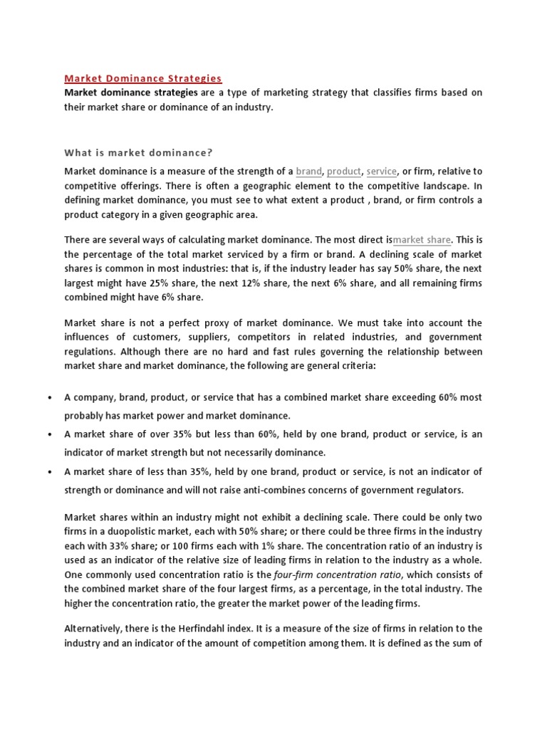 Market Dominance Strategies Explained | PDF | Market Power | Strategic ...